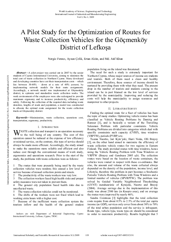 (PDF) A Pilot Study For The Optimization Of Routes For Waste Collection ...