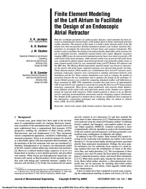 (PDF) Finite Element Modeling of the Left Atrium to Facilitate the Design of an Endoscopic ...