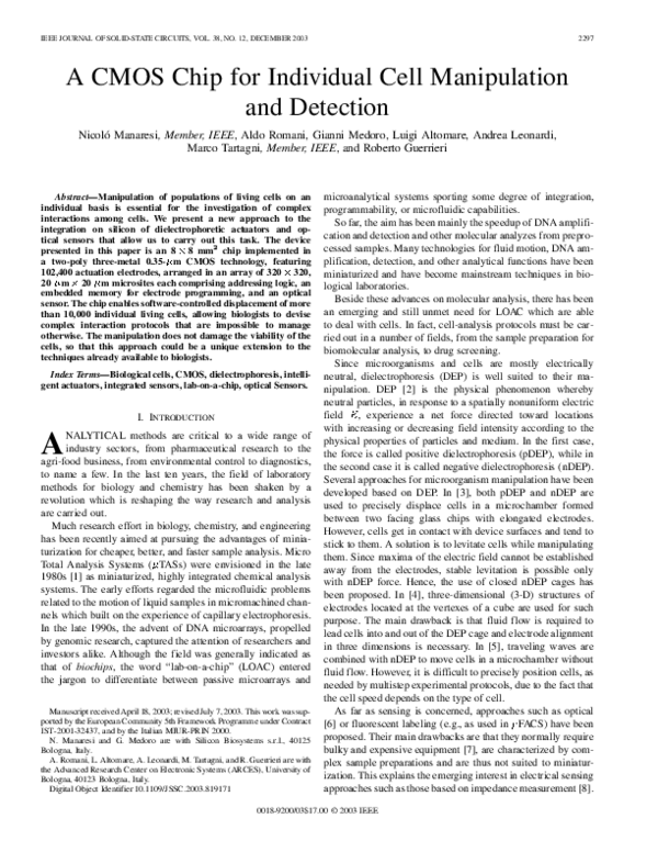 (PDF) A cmos chip for individual cell manipulation and detection