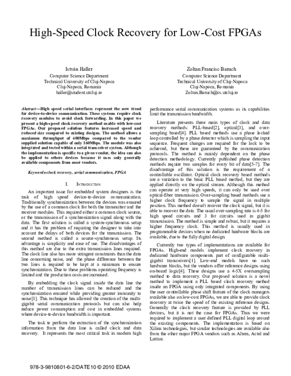 (PDF) High-speed clock recovery for low-cost FPGAs