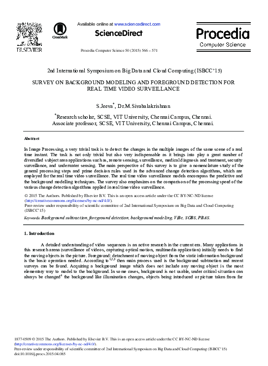 Pdf Survey On Background Modeling And Foreground Detection For Real