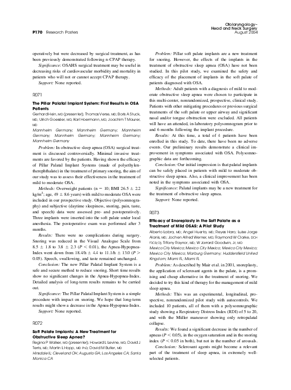 (PDF) The pillar palatal implant system: First results in OSA patients