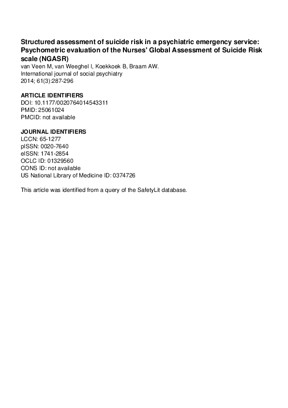(PDF) Structured assessment of suicide risk in a psychiatric emergency ...