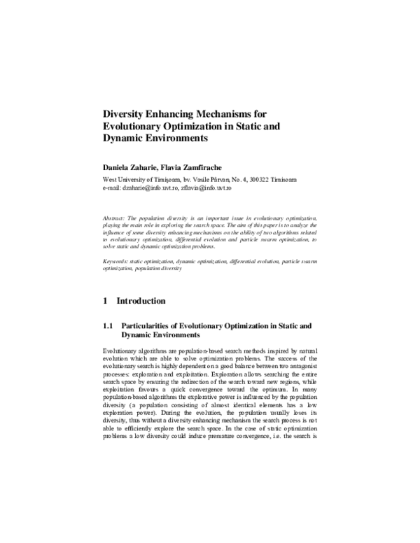 (PDF) Diversity enhancing mechanisms for evolutionary optimization in static and dynamic ...