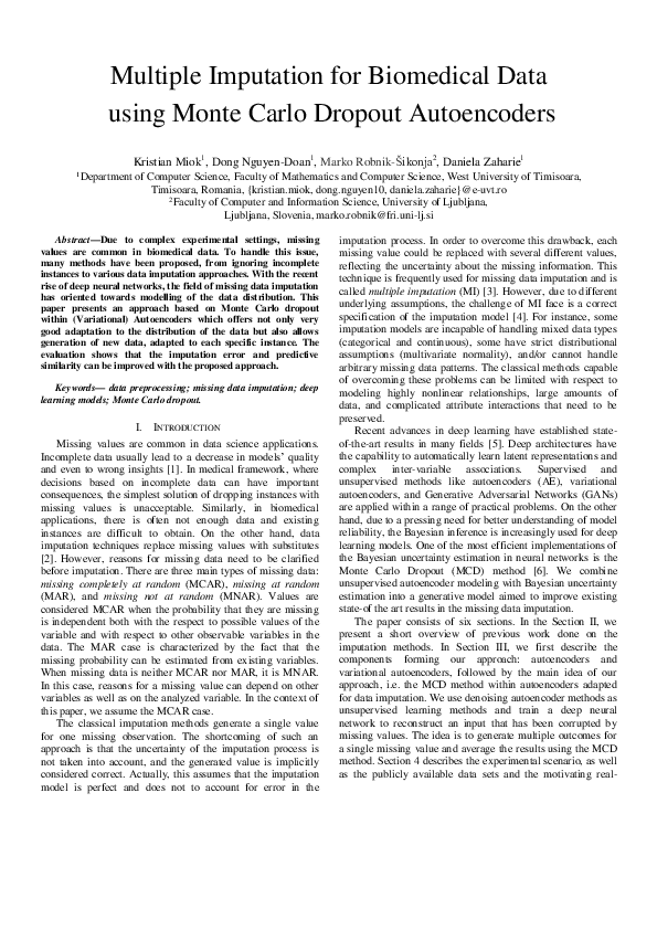 (PDF) Multiple Imputation for Biomedical Data using Monte Carlo Dropout ...