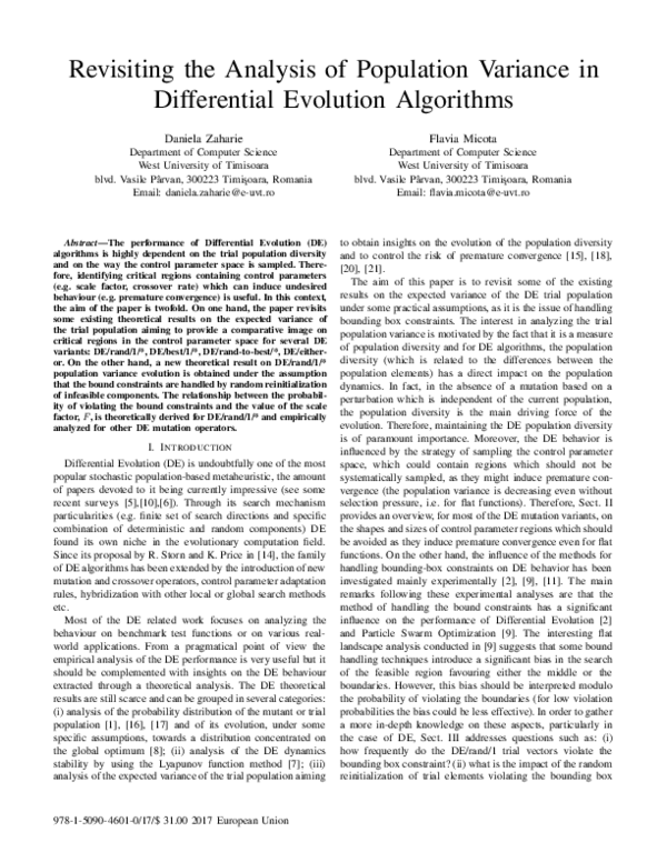 (PDF) Revisiting the analysis of population variance in Differential Evolution algorithms