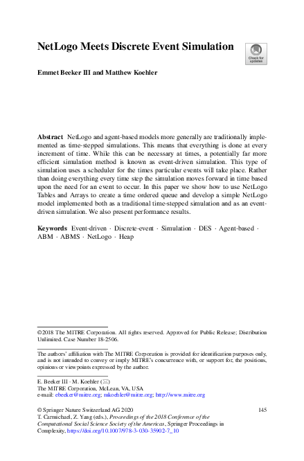 Pdf Netlogo Meets Discrete Event Simulation