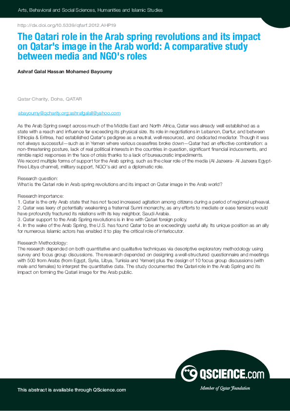 (PDF) The Qatari role in the Arab spring revolutions and its impact on ...