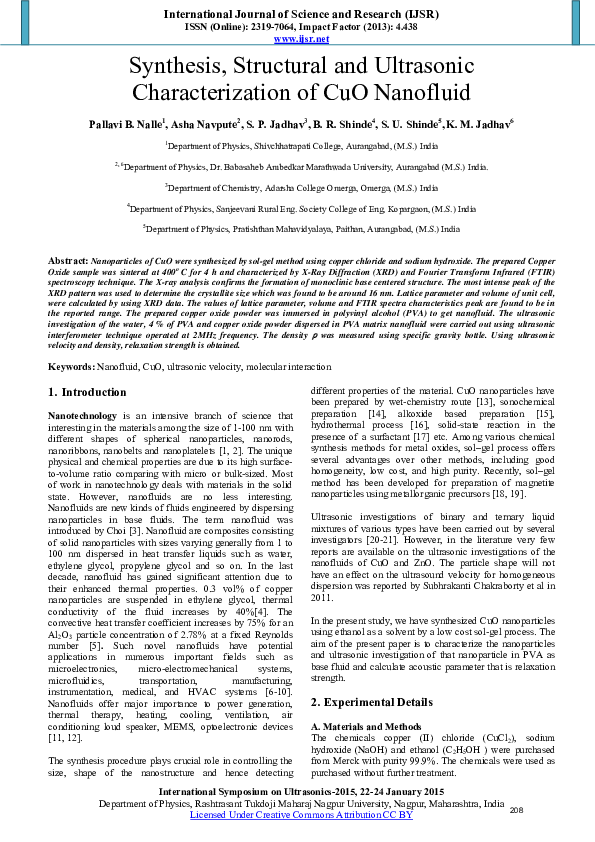 (PDF) Licensed Under Creative Commons Attribution CC BY Synthesis, Structural and Ultrasonic