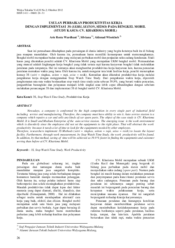(PDF) Usulan Perbaikan Produktivitas Kerja Dengan Implementasi 3S Seiri Seiton Seiso Pada ...