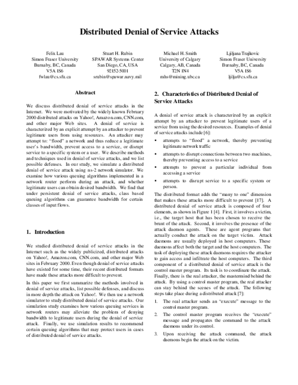 (PDF) Distributed denial of service attacks