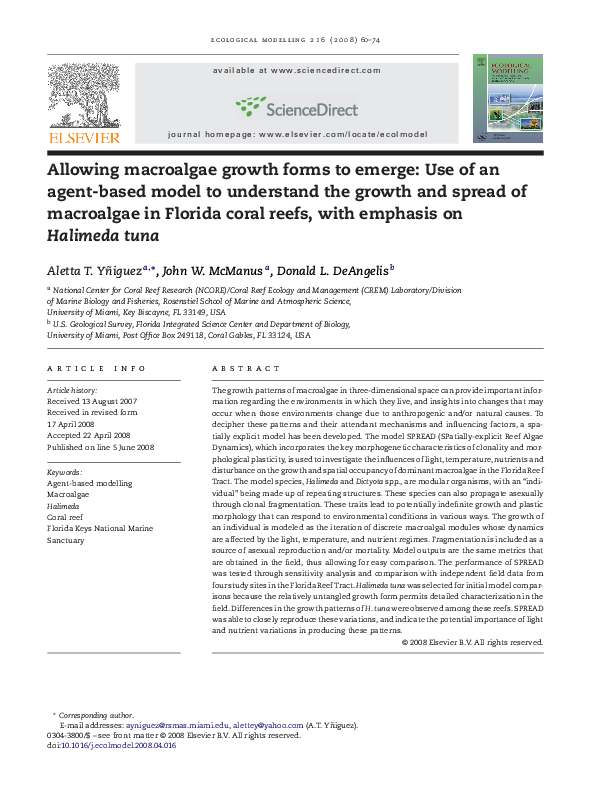 (PDF) Allowing macroalgae growth forms to emerge: Use of an agent-based ...