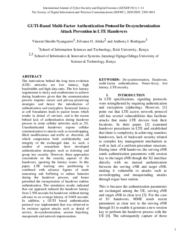 Pdf Guti Based Multi Factor Authentication Protocol For De Synchronization Attack Prevention