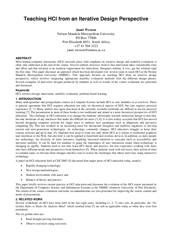 (PDF) Teaching HCI from an Iterative Design Perspective