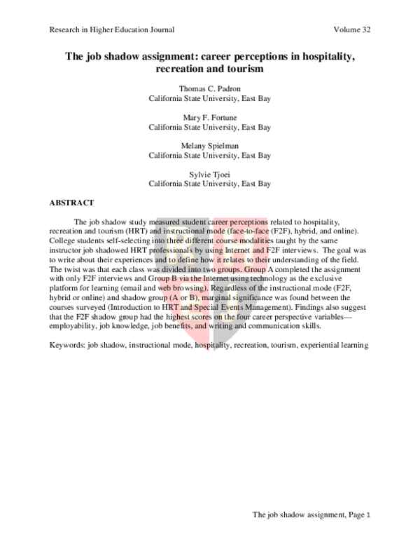 (PDF) The Job Shadow Assignment: Career Perceptions in Hospitality ...