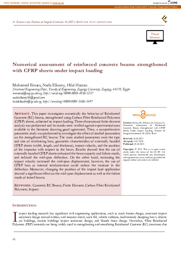 Pdf Numerical Assessment Of Reinforced Concrete Beams Strengthened With Cfrp Sheets Under