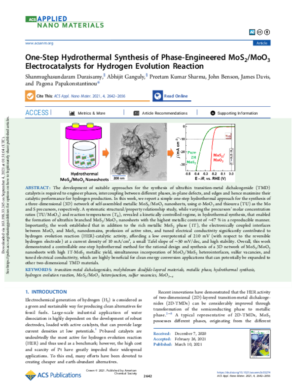 (PDF) One-Step Hydrothermal Synthesis of Phase-Engineered MoS2/MoO3 ...