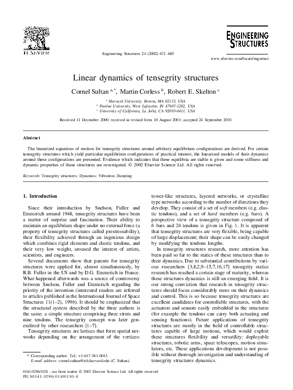 (PDF) Linear dynamics of tensegrity structures | Martin Corless ...
