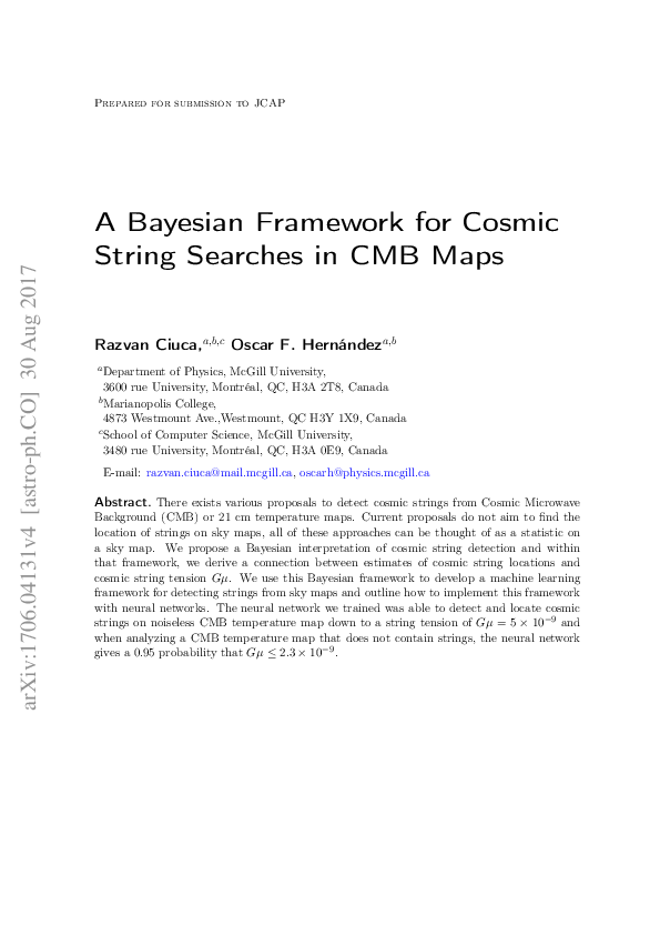 Pdf A Bayesian Framework For Cosmic String Searches In Cmb Maps