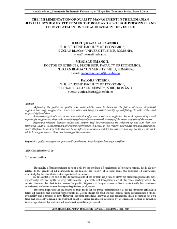 (PDF) The Implementation of Quality Management in the Romanian Judicial ...