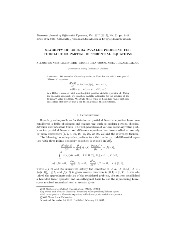 (PDF) Stability of Boundary-Value Problems for Third-Order Partial Differential Equations