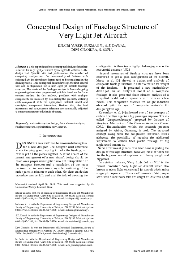 (PDF) Conceptual design of fuselage structure of very light jet aircraft