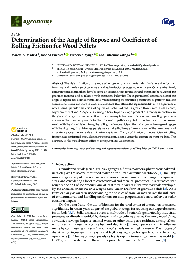Pdf Determination Of The Angle Of Repose And Coefficient Of Rolling Friction For Wood Pellets
