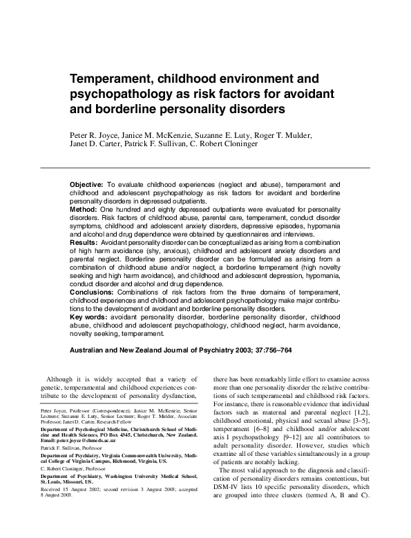 (PDF) Temperament, childhood environment and psychopathology as risk ...