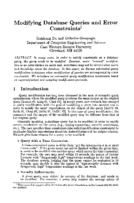 (PDF) Modifying database queries and error constraints