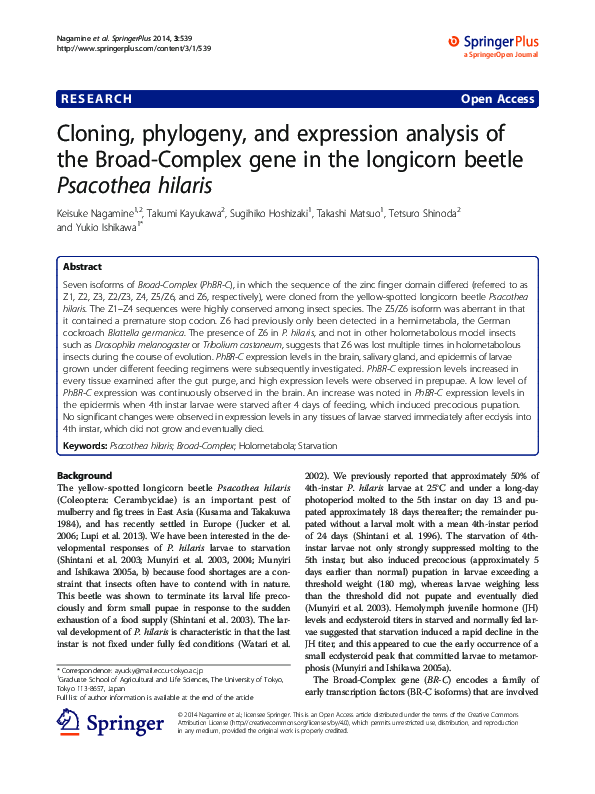 (PDF) Cloning, phylogeny, and expression analysis of the Broad-Complex ...