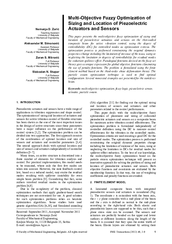 Pdf Multi Objective Fuzzy Optimization Of Sizing And Location Of