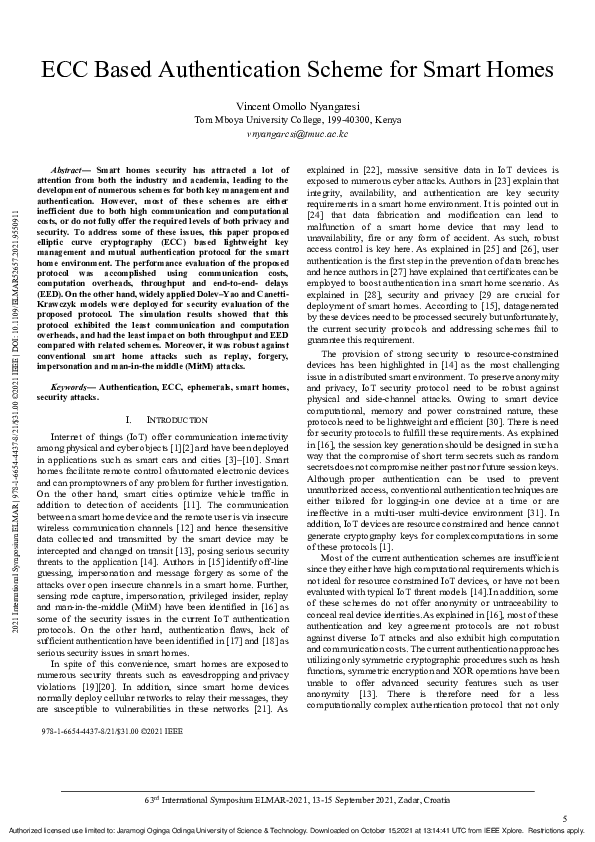 (PDF) ECC Based Authentication Scheme for Smart Homes