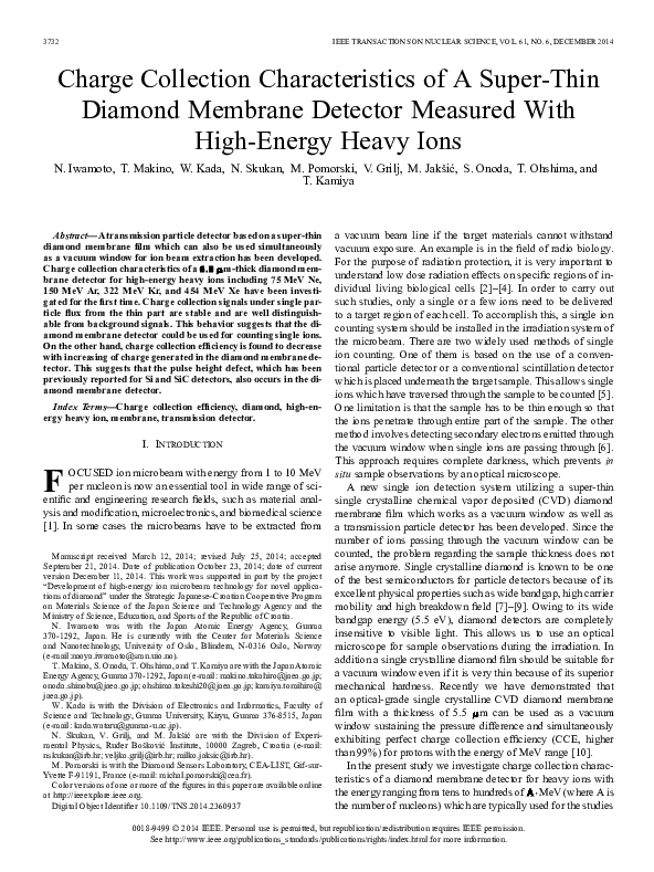 (PDF) Charge Collection Characteristics of A Super-Thin Diamond ...