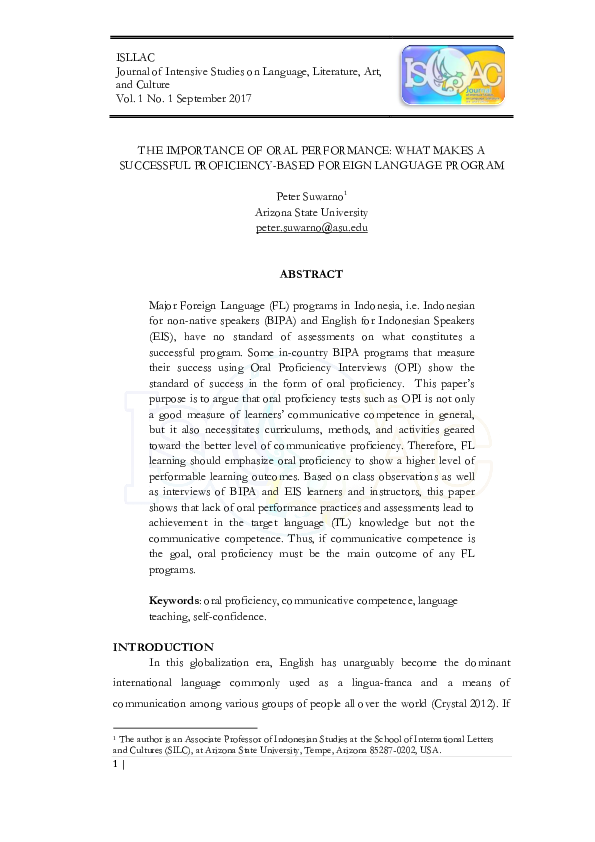 (PDF) The Importance of Oral Performance: What Makes a Successful ...