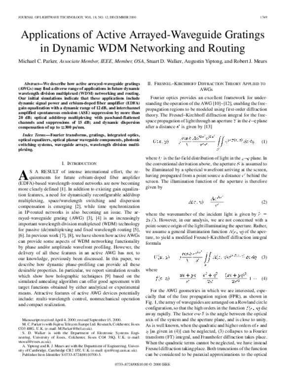 (PDF) Applications of active arrayed-waveguide gratings in dynamic WDM ...