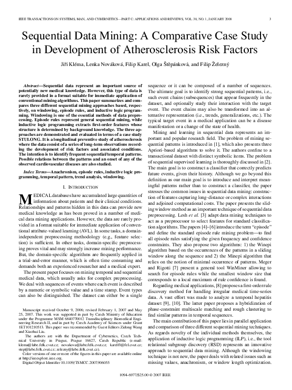 (PDF) Sequential Data Mining: A Comparative Case Study in Development of Atherosclerosis Risk ...