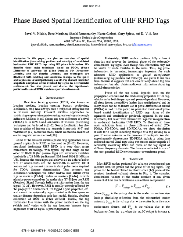 (PDF) Phase based spatial identification of UHF RFID tags