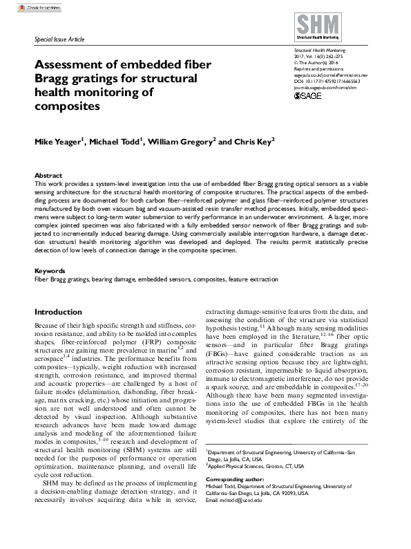 Pdf Assessment Of Embedded Fiber Bragg Gratings For Structural Health