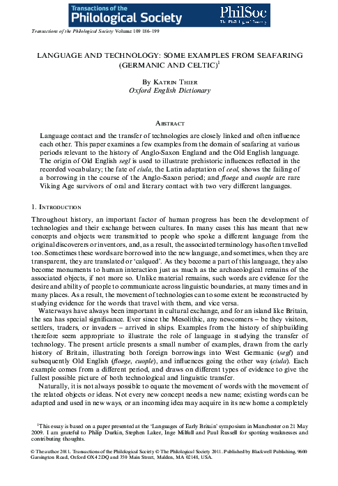 (PDF) Language and technology: some examples from Seafaring (Germanic ...
