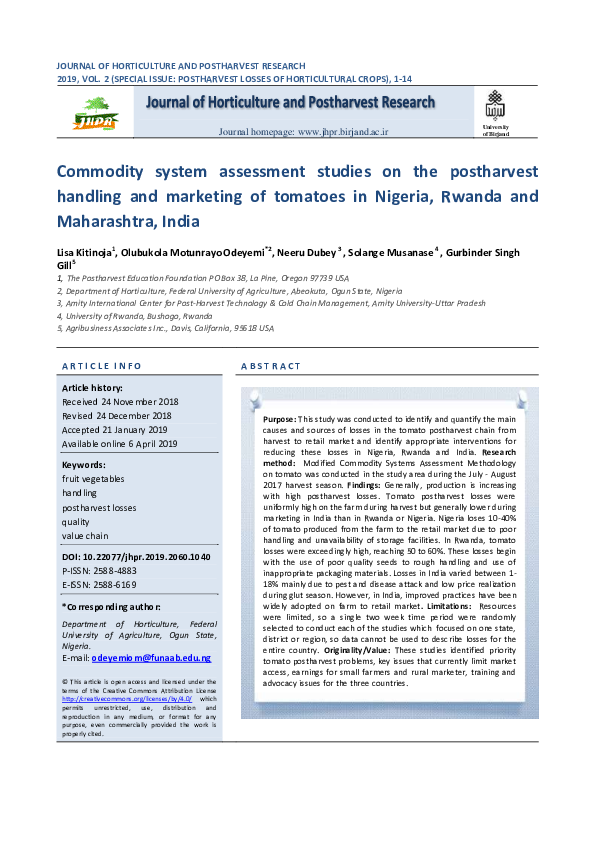 (PDF) Commodity system assessment studies on the postharvest handling ...