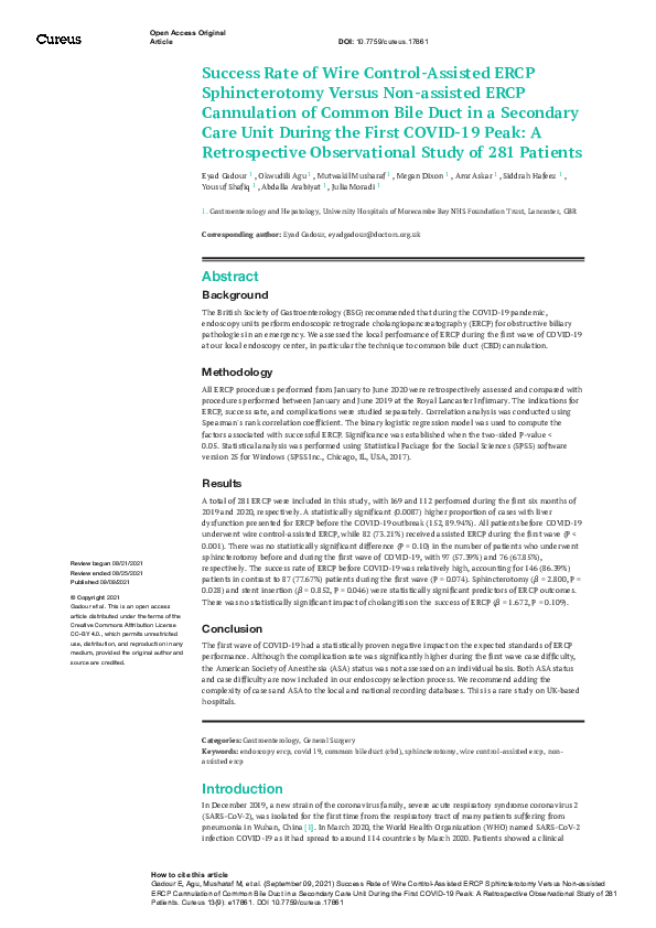 (PDF) Success Rate of Wire Control-Assisted ERCP Sphincterotomy Versus ...