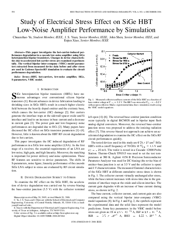 (PDF) Study of Electrical Stress Effect on SiGe HBT Low-Noise Amplifier ...