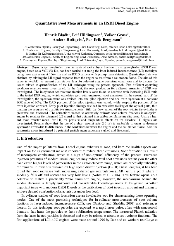 (PDF) Quantitative Soot Measurements in an HSDI Diesel Engine