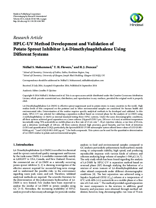 (PDF) HPLC-UV Method Development and Validation of Potato Sprout ...