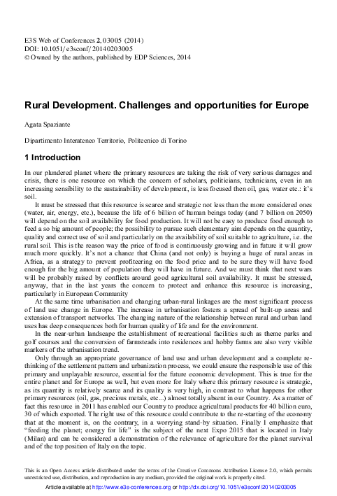 (PDF) Rural Development. Challenges and opportunities for Europe