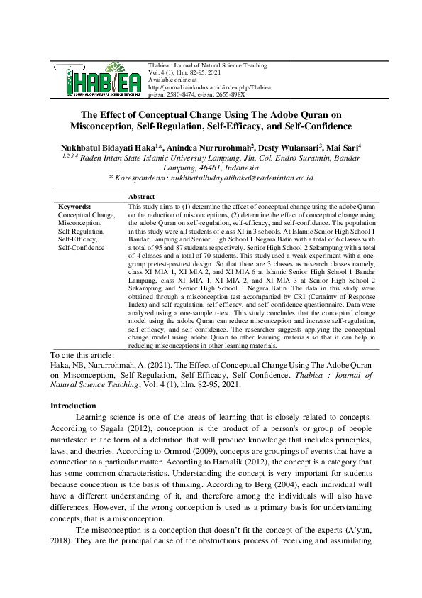 (PDF) The Effect of Conceptual Change Using The Adobe Quran on Misconception, Self-Regulation ...