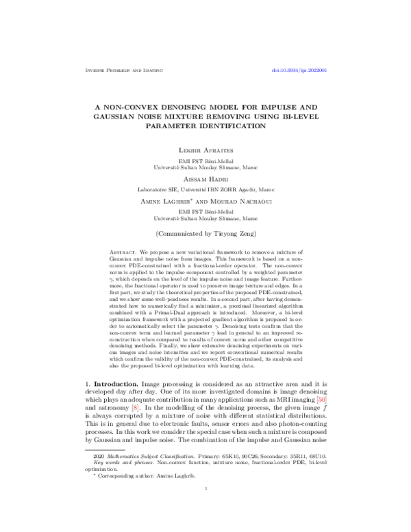 (PDF) A non-convex denoising model for impulse and Gaussian noise mixture removing using bi ...