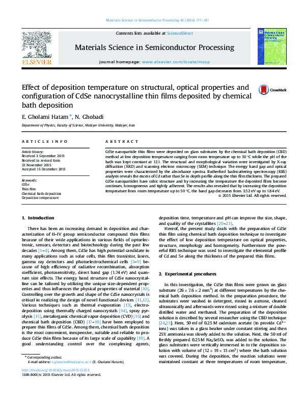 (PDF) Effect of deposition temperature on the structural and optical properties of CdSe QDs thin ...