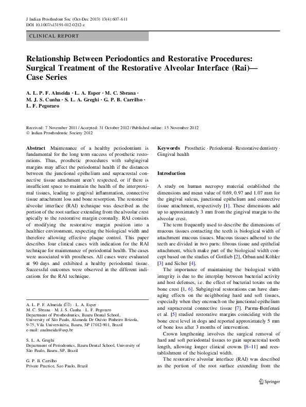 (PDF) Relationship Between Periodontics and Restorative Procedures ...