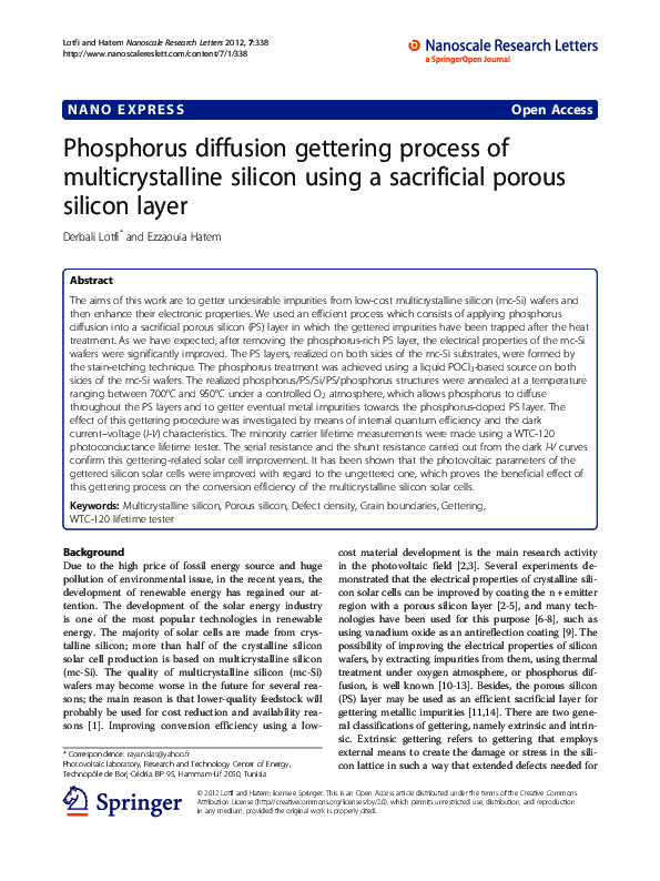 (PDF) Phosphorus diffusion gettering process of multicrystalline ...
